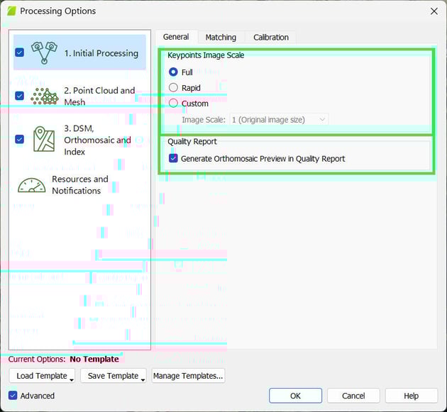 Menu Process > Processing Options... > 1. Initial Processing > General - PIX4Dmapper